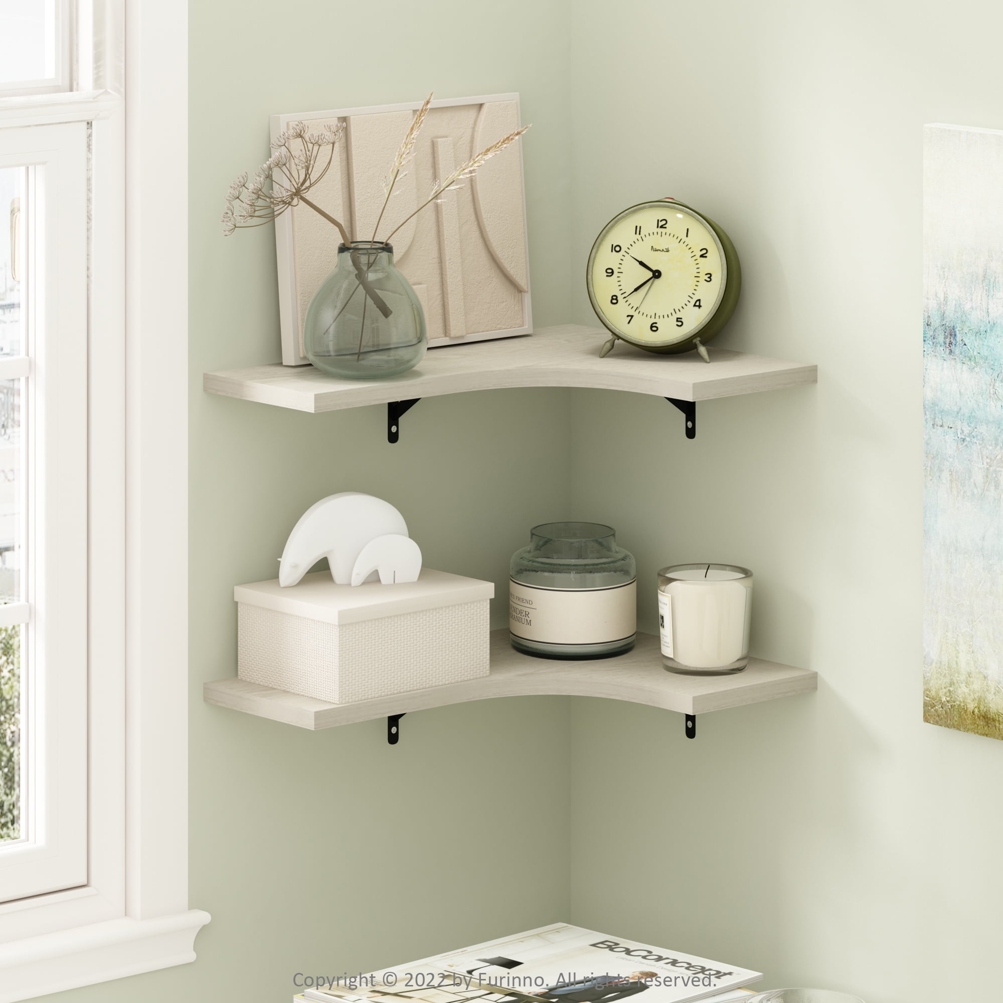 Furinno Rossi Wall Mounted Corner L-Shape Floating Display Shelves ...