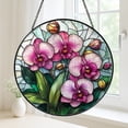 Pink Purple Orchid Stained Glass Window Hanging, Round Floral ...