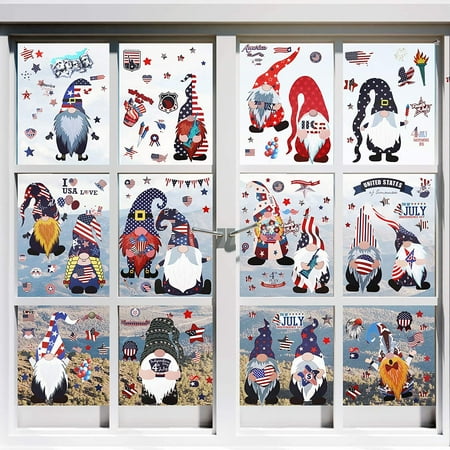 yayagoli 18 Pieces Independence Day Window Clings Gnome Window Decals ...