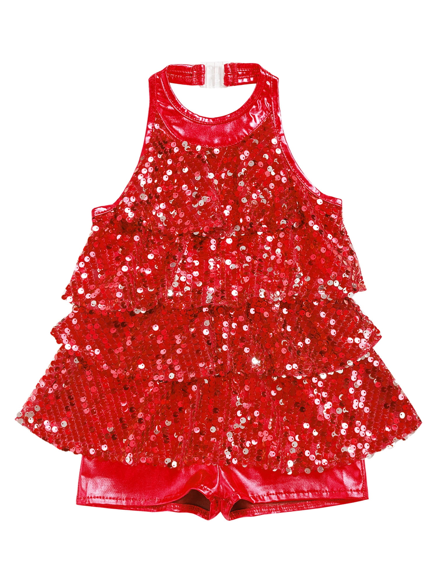 Aislor Kids Girls Halter Ruffles Sequins Gymnastics Leotard Tutu ...