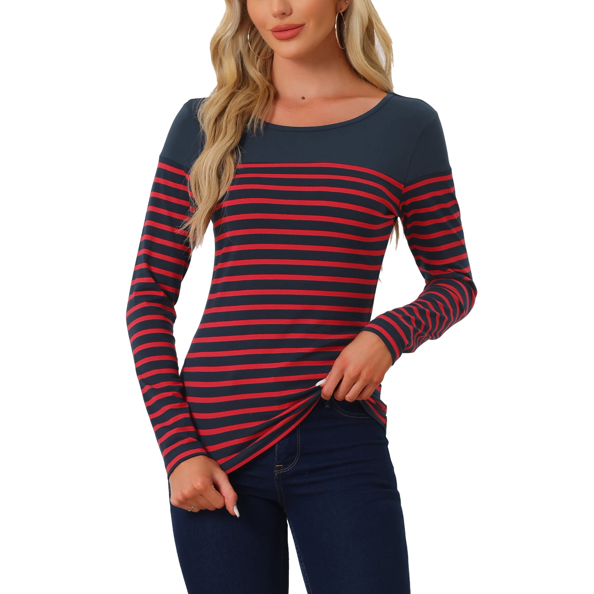 Click here for Inspire Chic Womens Blouse Striped Color Block Lon... prices