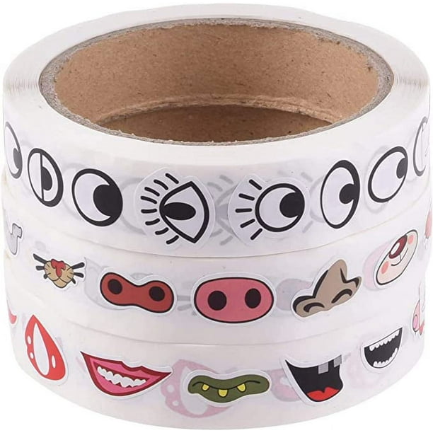 JOYWEI 3 Rolls 1500pcs Colorful Eye Nose Mouth Cute Self Adhesive ...
