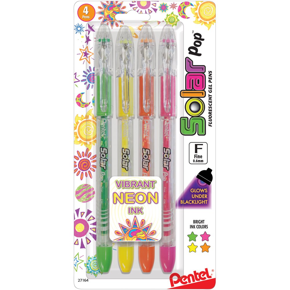 Pentel Solar Pop Neon Gel Pen Set, 4-Colors - Walmart.com - Walmart.com
