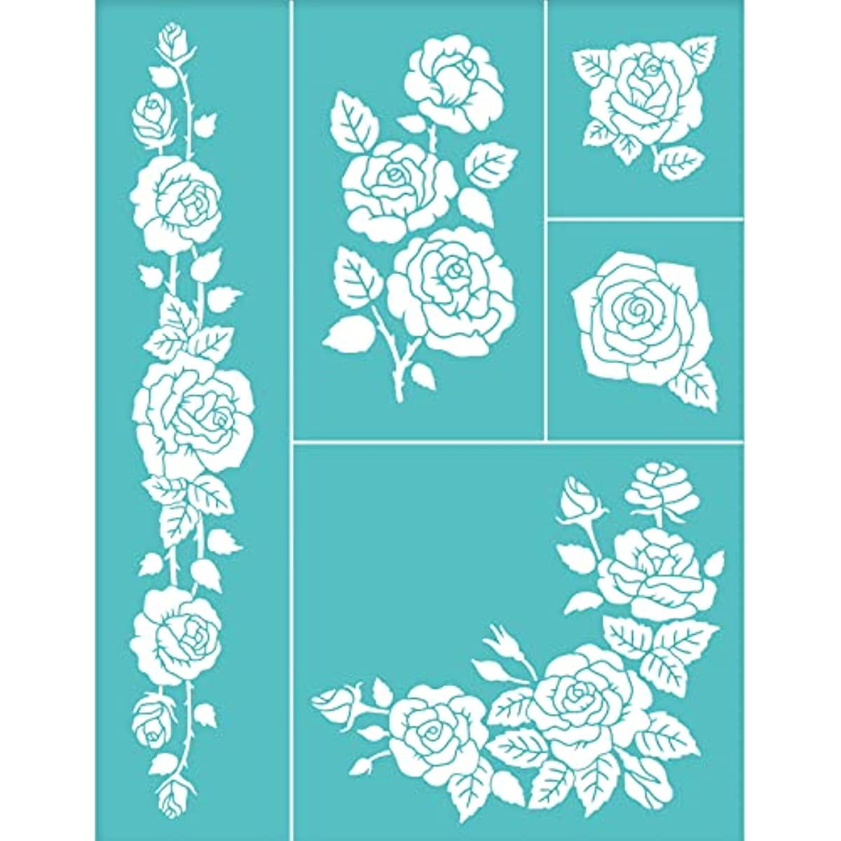 2 Pcs Rose Self-Adhesive Silk Screen Printing Stencil Rose Bud Leaf ...