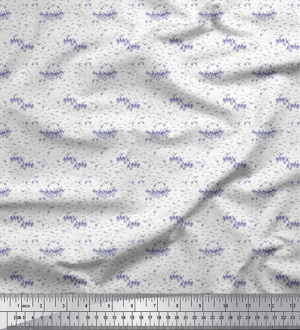 Soimoi Velvet Fabric Tree & Bird Shirting Print Fabric by The Yard 58 ...