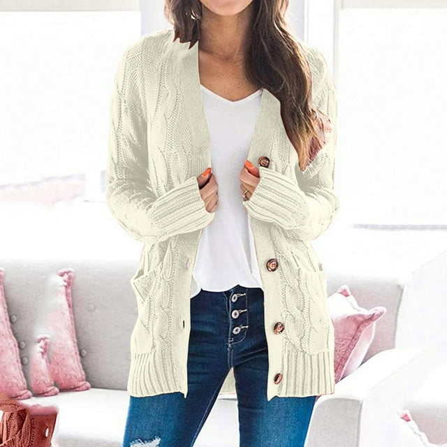 Caicj98 Womens Sweaters Fall Womens Long Sleeve Open Front Cardigan