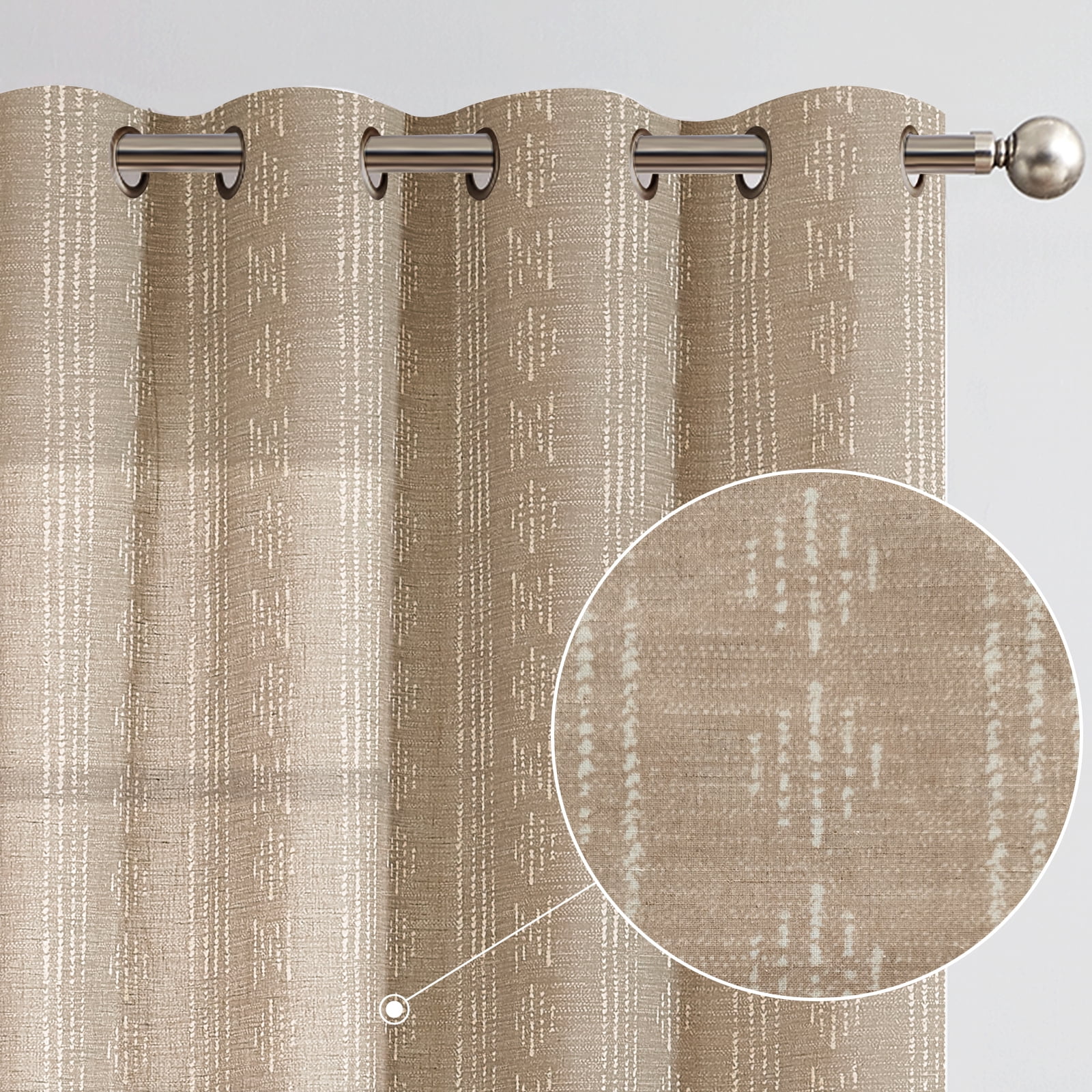 Curtainking Linen Curtains For Livingroom Window Curtains 52x96 Inch Geometric Striped Grommet Curtains 2 Panels Beige On Taupe 52 X 96