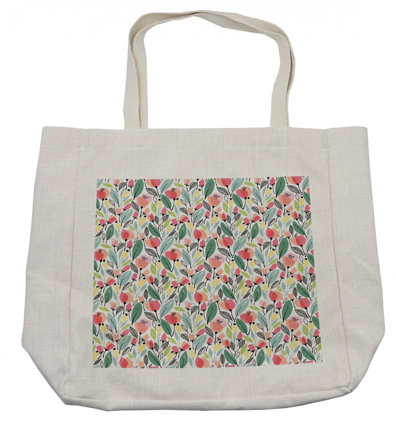 Leaf Shopping Bag, Floral Pattern with Poppies in Hand Painted Style ...
