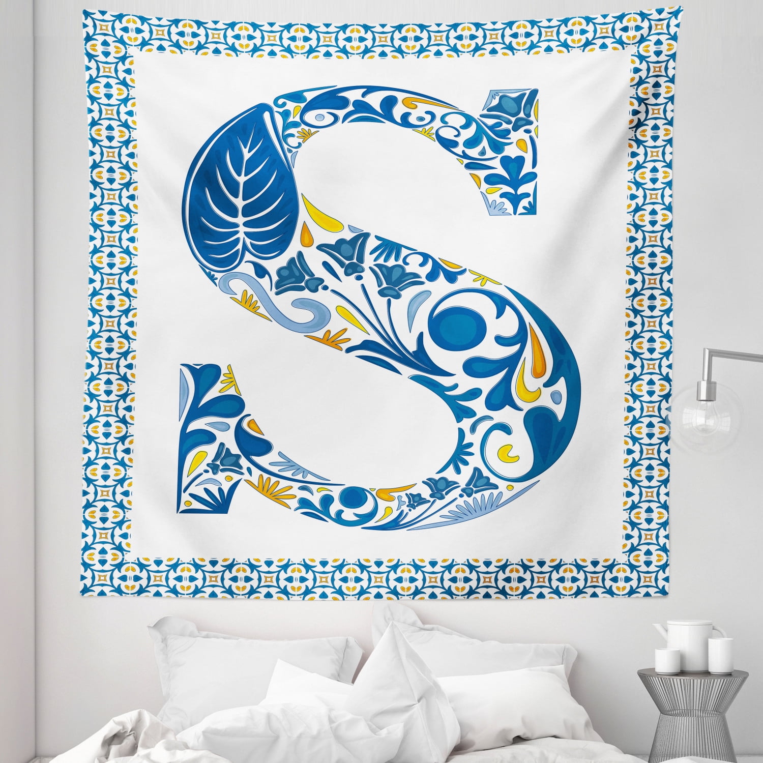 Letter S Tapestry, Old Fashioned Alphabet Typography Design in a Frame ...