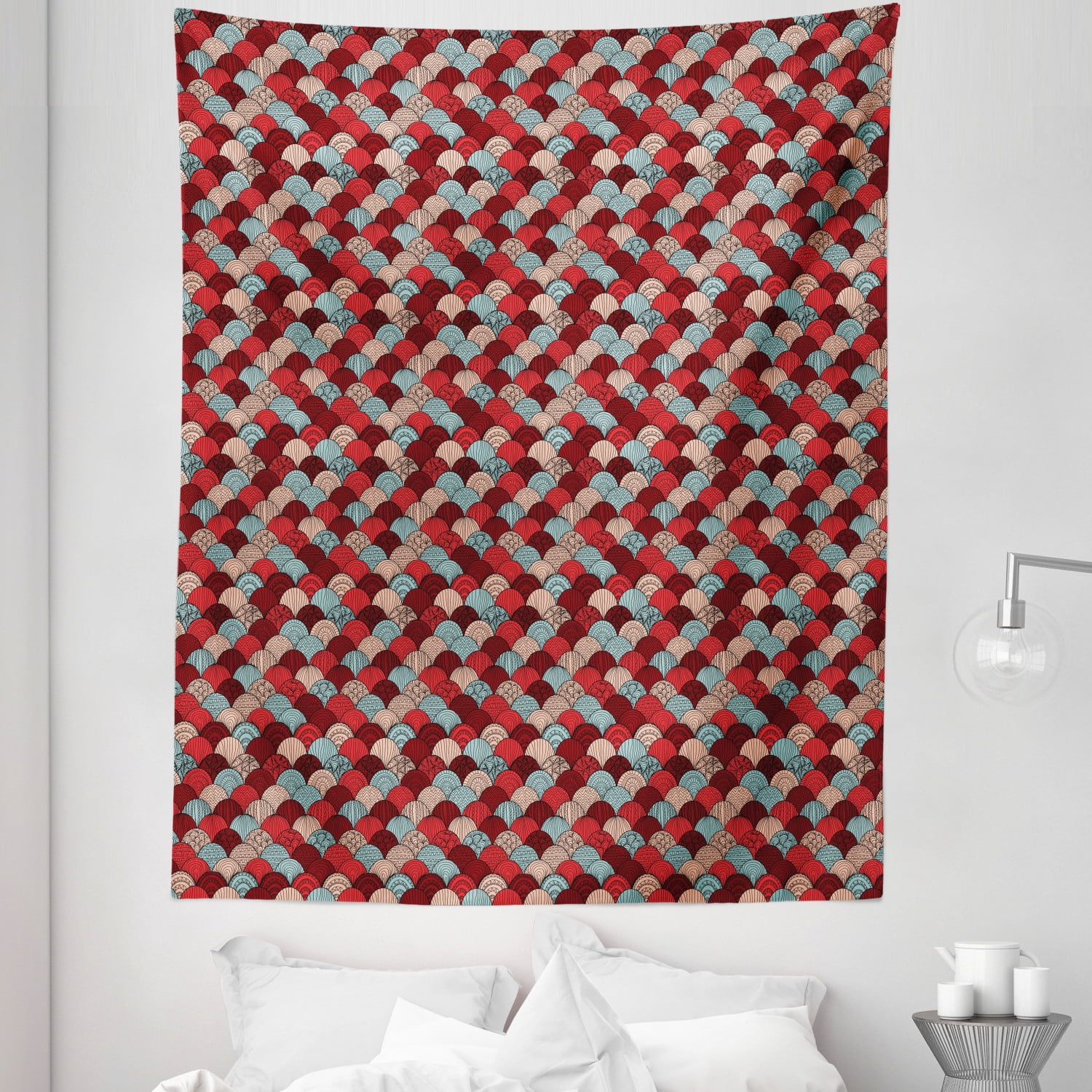 Abstract Tapestry, Ornamental Waves Scales Pattern with Hand Drawn ...