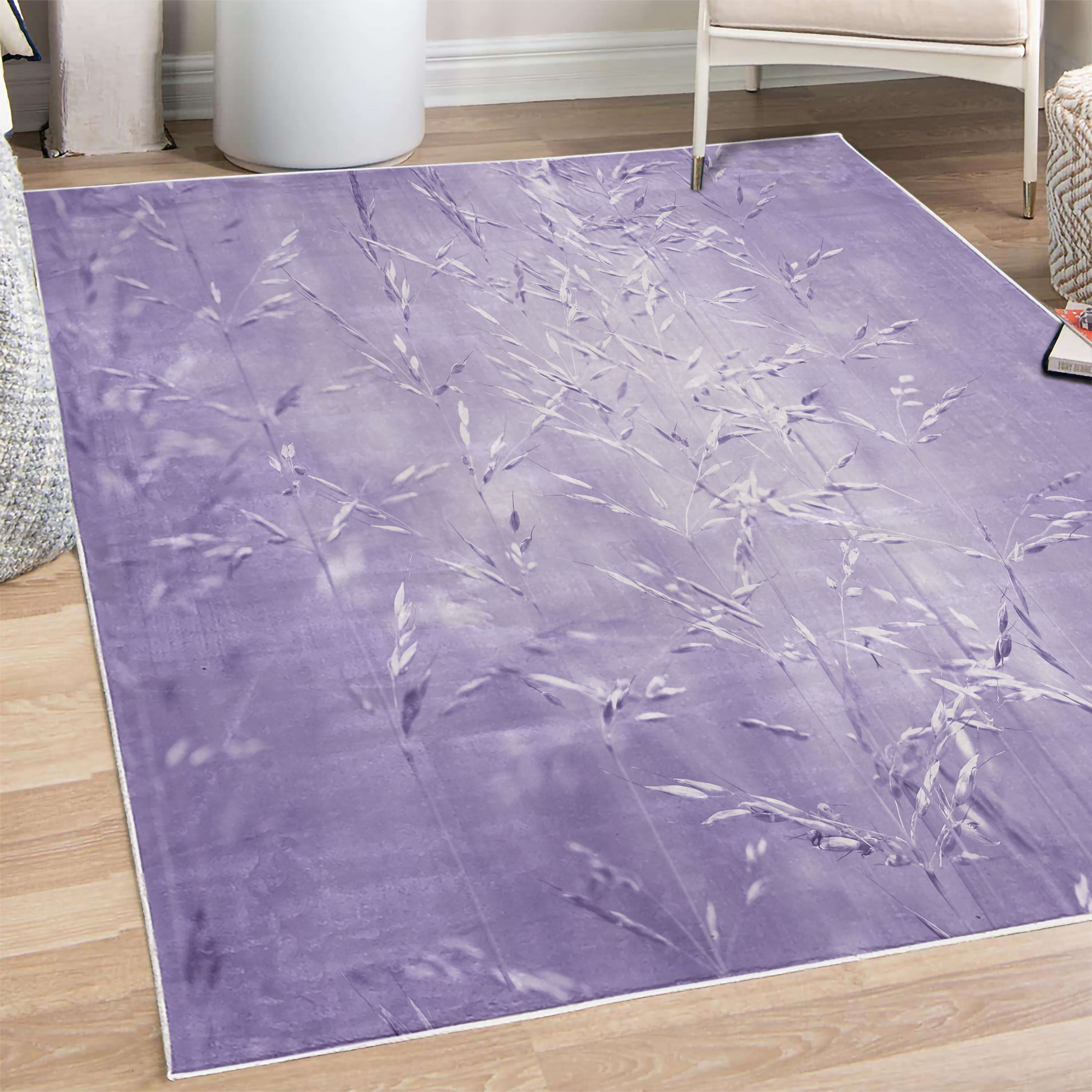 Botanic Decorative Rug, Blur Meadow Grass Plant Herb in Countryside ...