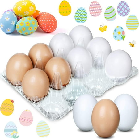 HTAIGUO d 12 Pieces Wooden Fake Eggs, DIY Easter Eggs, Faux Eggs ...