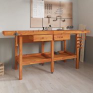 vidaXL Workbench with Drawers and Vices 48.8"x20.5"x32.7" Solid Wood ...