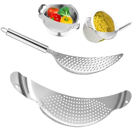 Stainless Steel Crescent Pot Strainer with Handle Pasta Strainer Pan ...