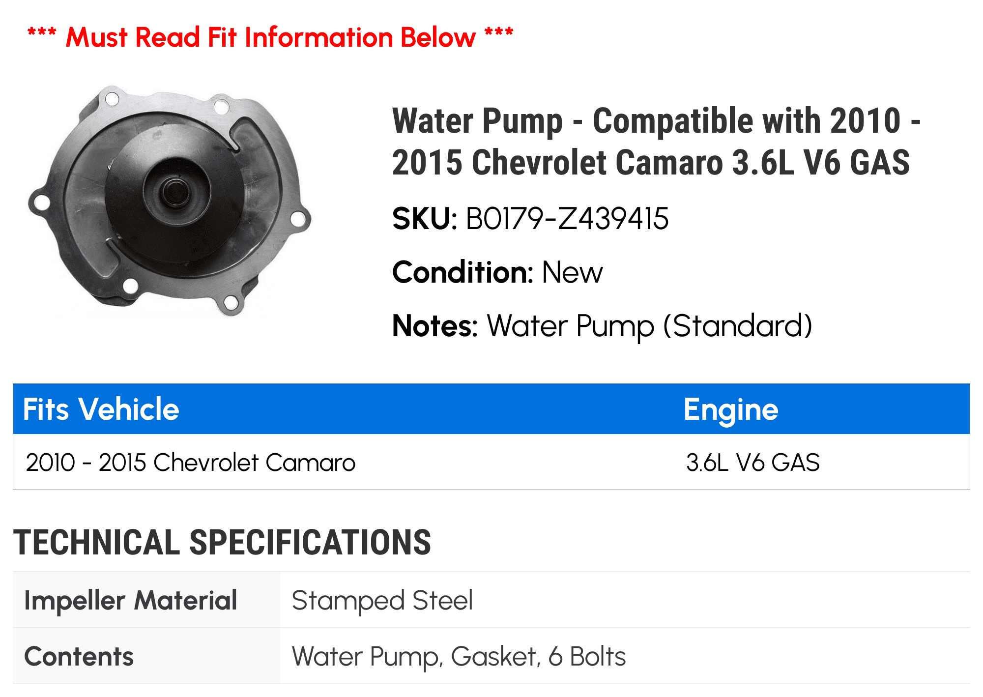 2011 camaro water pump store