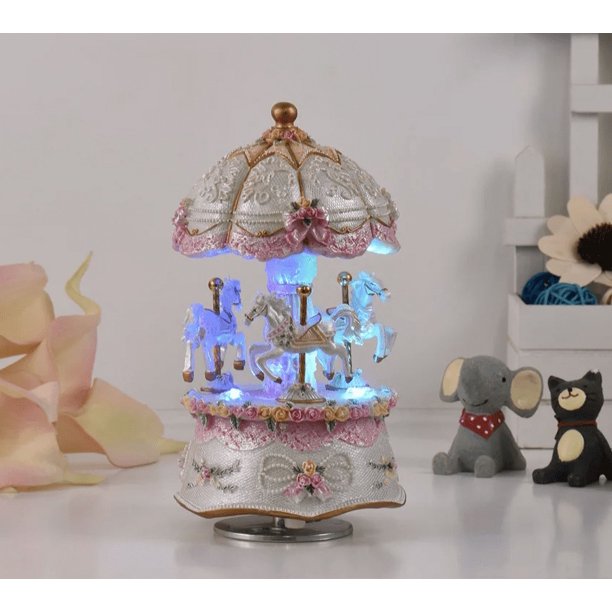 Dream 3-Horse Rotating Carousel Merry-go-round Windup Music Carousel ...
