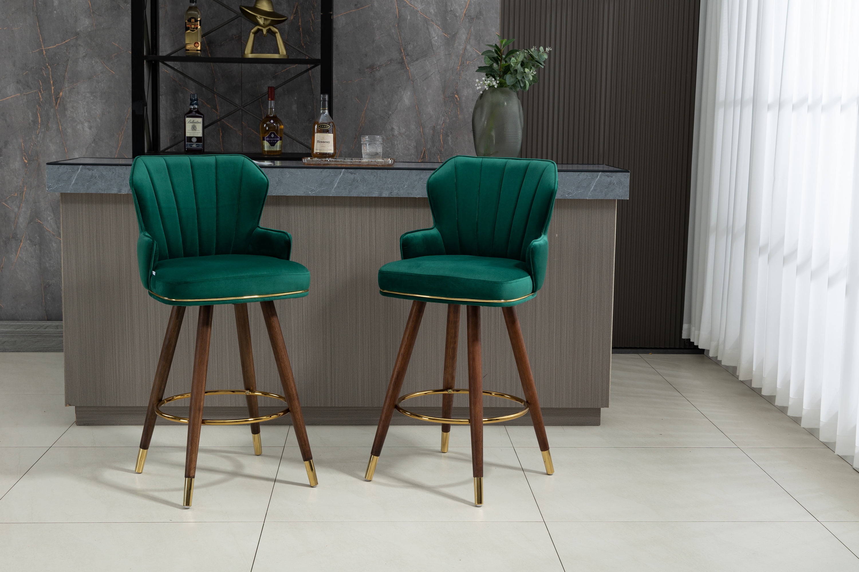 Luccalily Velvet Bar Stools Set of 2,the seat with a 360 degrees rotate ...
