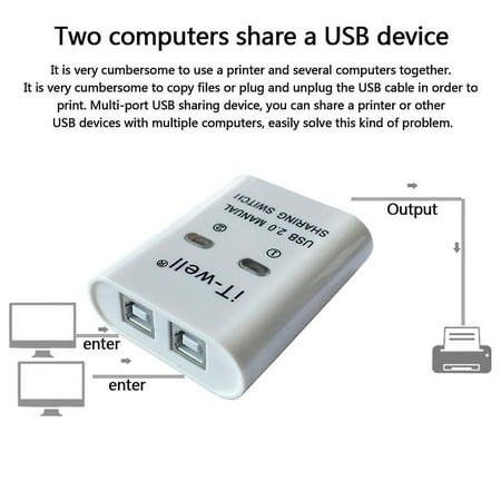 Usb 2.0 Manual Sharing Switch Printer Sharing Device Hub 2 In 1 Out ...