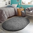 3x5 Oval Grey Area Rug Non Slip Fluffy Small Carpet for Bedroom Living ...