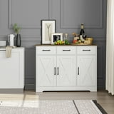 Homfa 42.5'' Kitchen Buffet, Rustic 3-Drawer Sideboard Cabinet with Adjustable Shelf, White ...