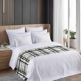 Abstract Stripes Bed Runner Scarf, Sage Green Black Grey Plaid Full Bed ...