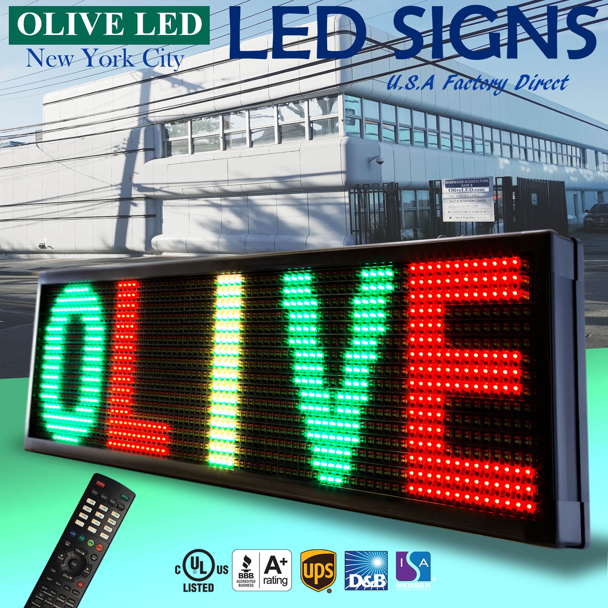OLIVE LED Sign 3Color RGY 12"x31" IR Programmable Scroll. Message ...