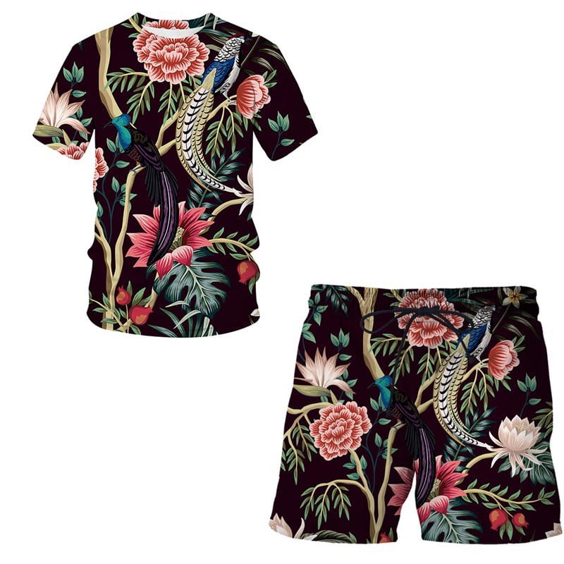 Men's Summer Sports Suit Tracksuits for Men 2 Piece Flower And Bird 3D ...