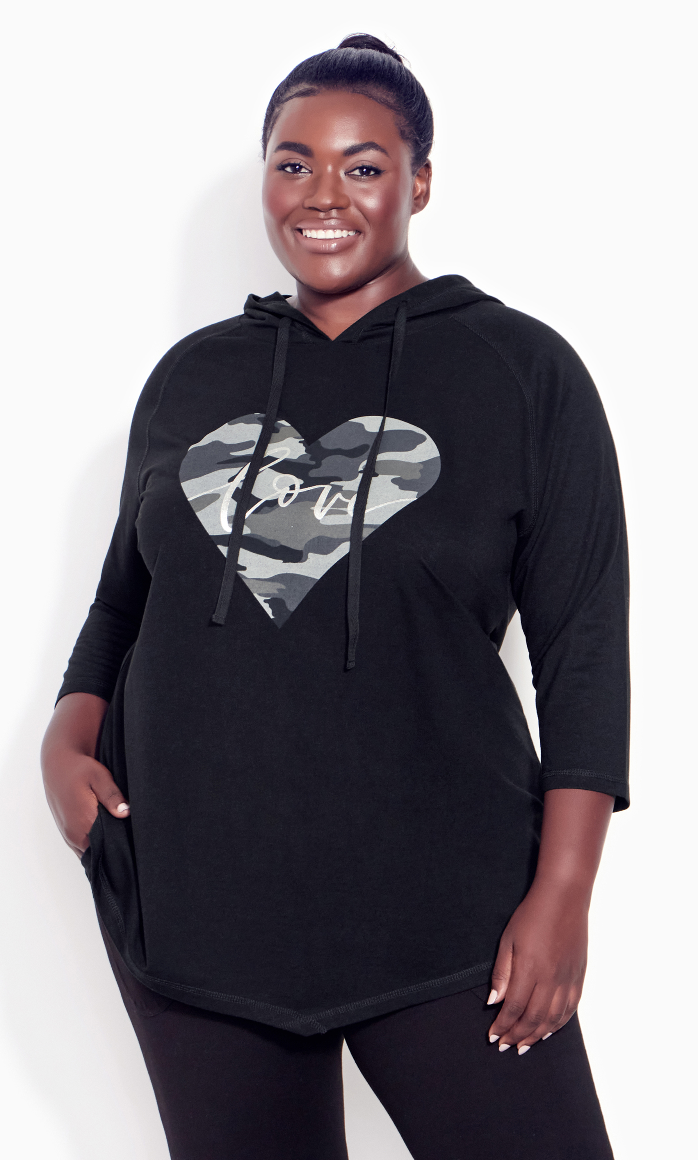 Avenue Women's Plus Size Hood Graphic Top - Black - Walmart.com