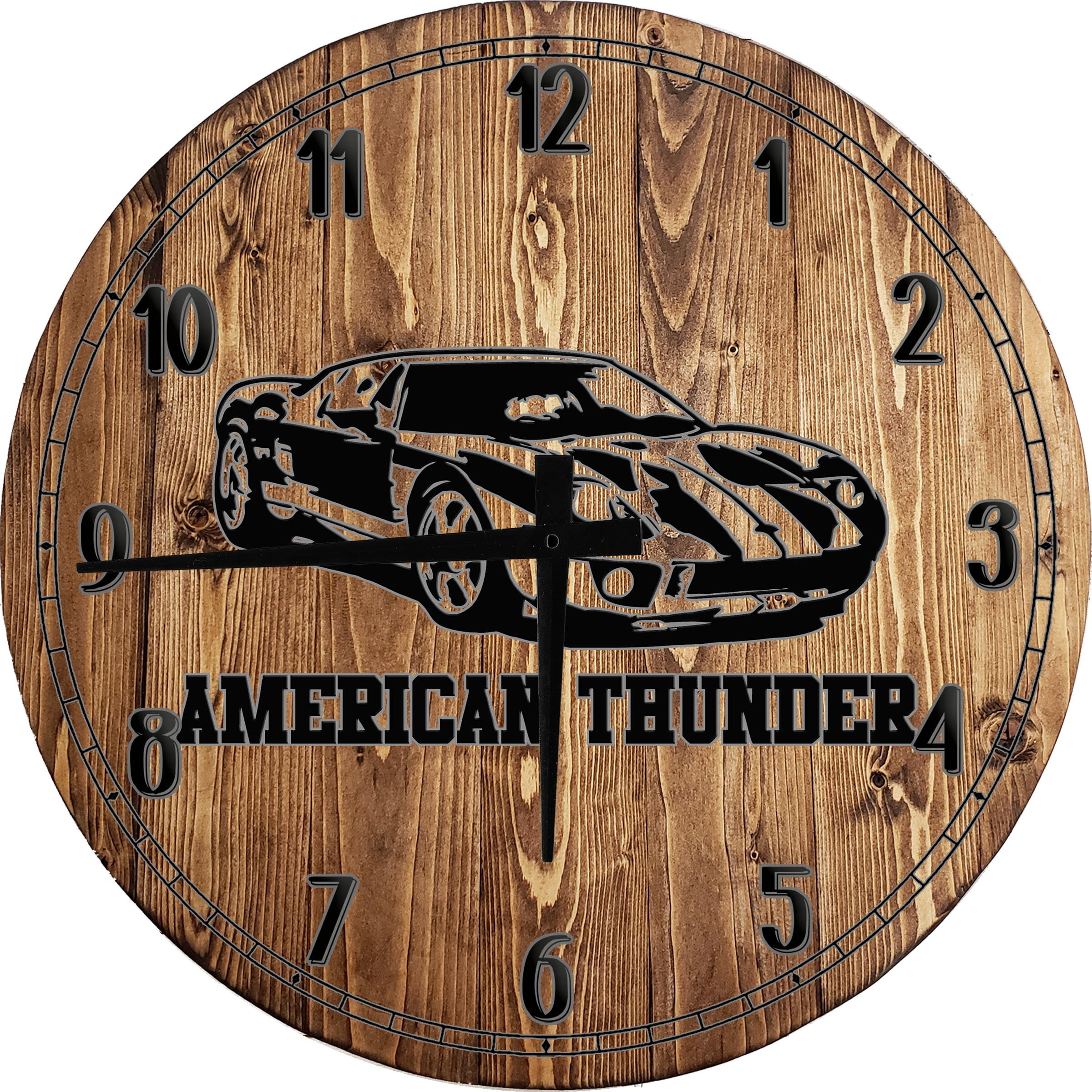 Wood Wall Clock 18 Inch Round Car Wall Art American Thunder Race Car ...