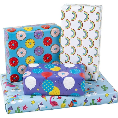 Wrapping Paper Sheet with Gift Tags Folded Flat 4 Different Adorable ...