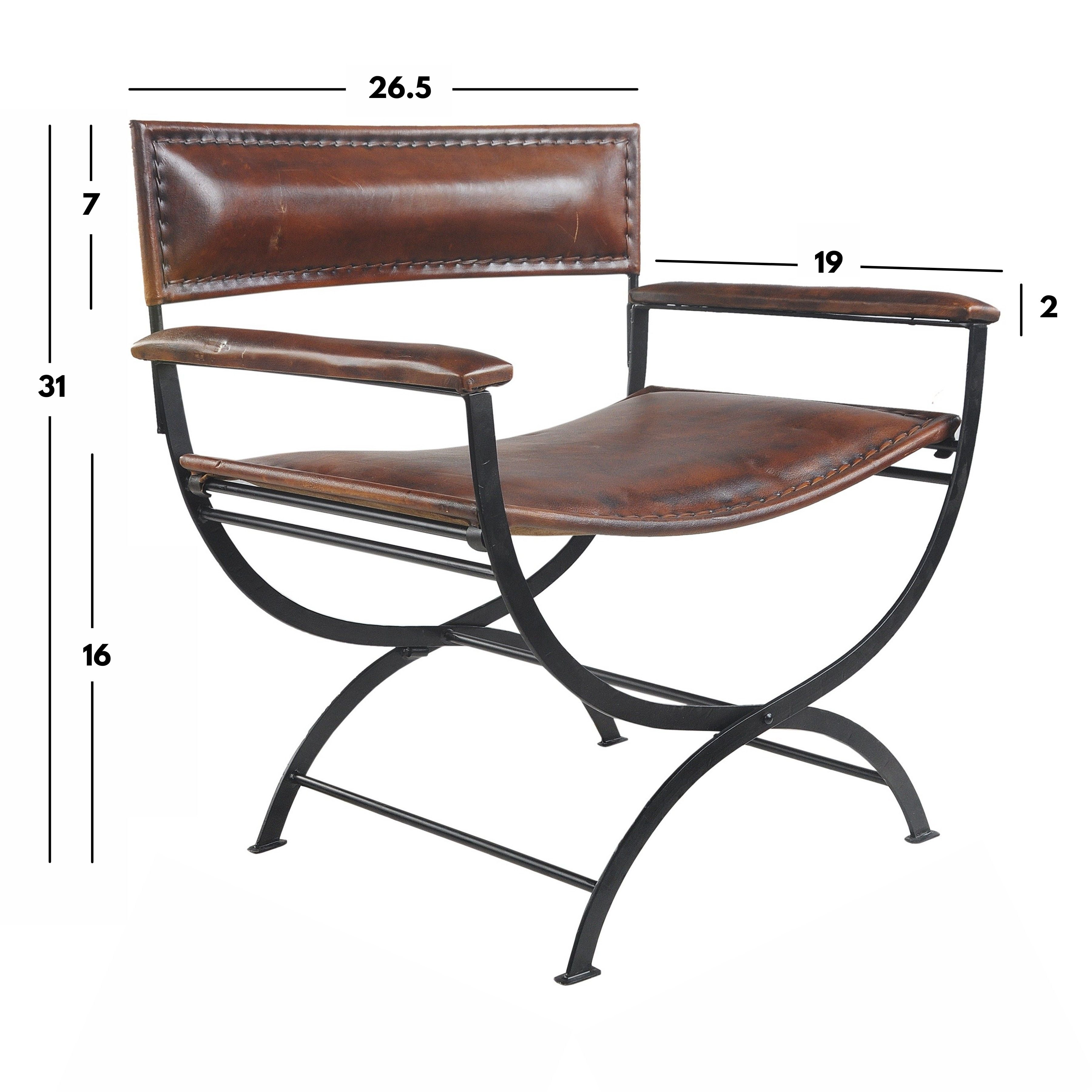 Metal Brown Leather Directors Chair