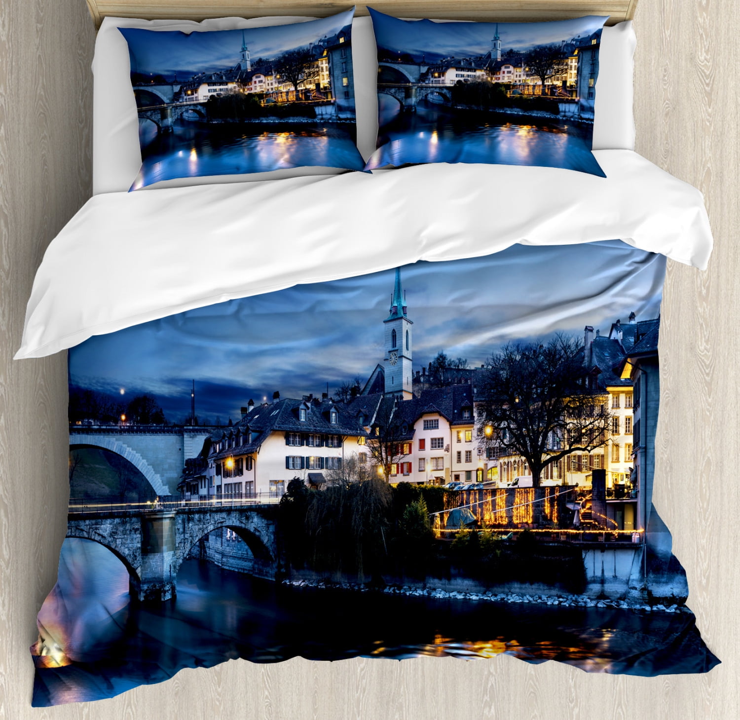Switzerland Duvet Cover Set Queen Size, View of Lower End of the Town ...