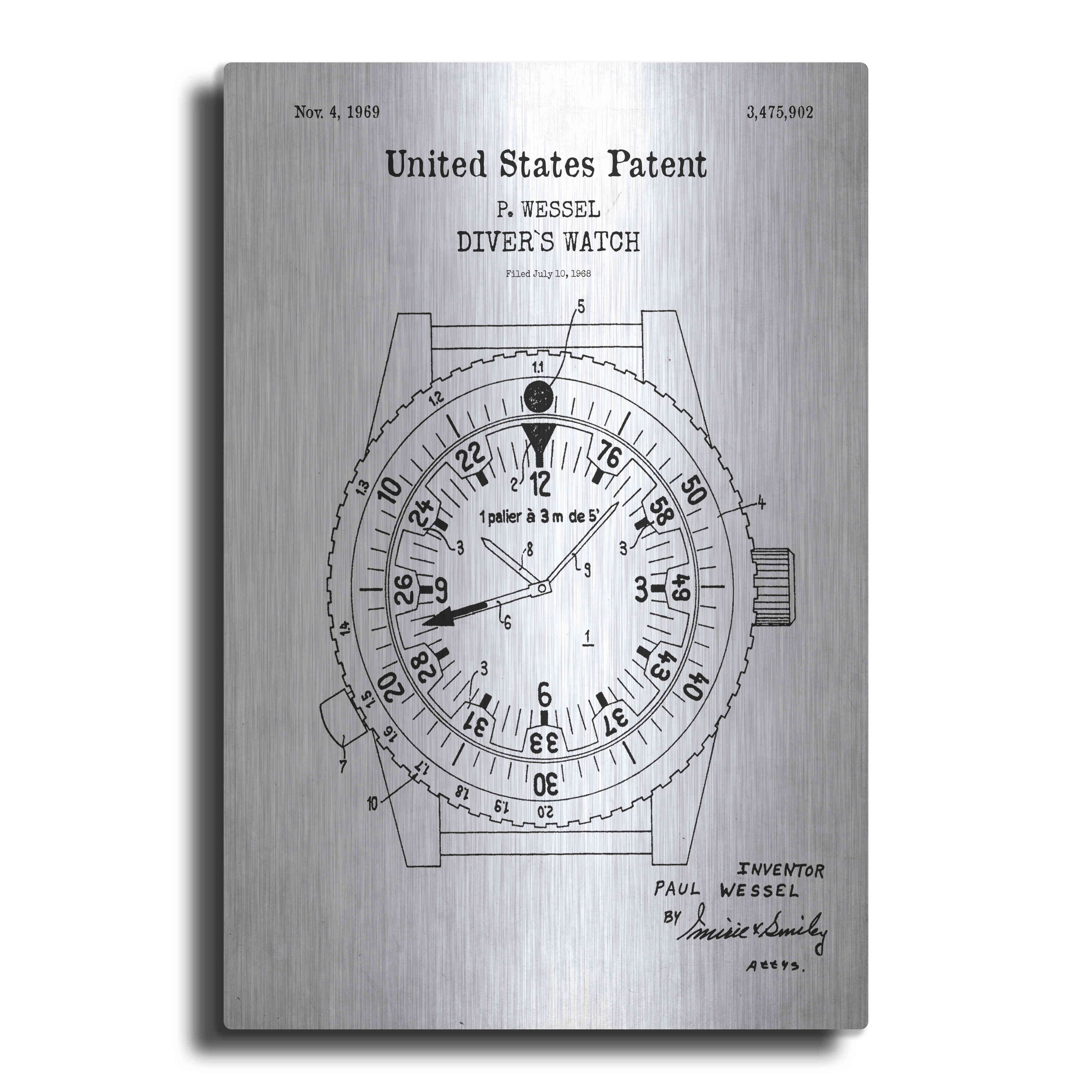 Luxe Metal Art 'Diver's Watch Blueprint Patent White' Acrylic Glass ...