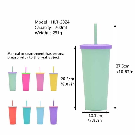 ziyahi Candy Color Double Layer Plastic Straw Cup Coffee Tea Milk ...