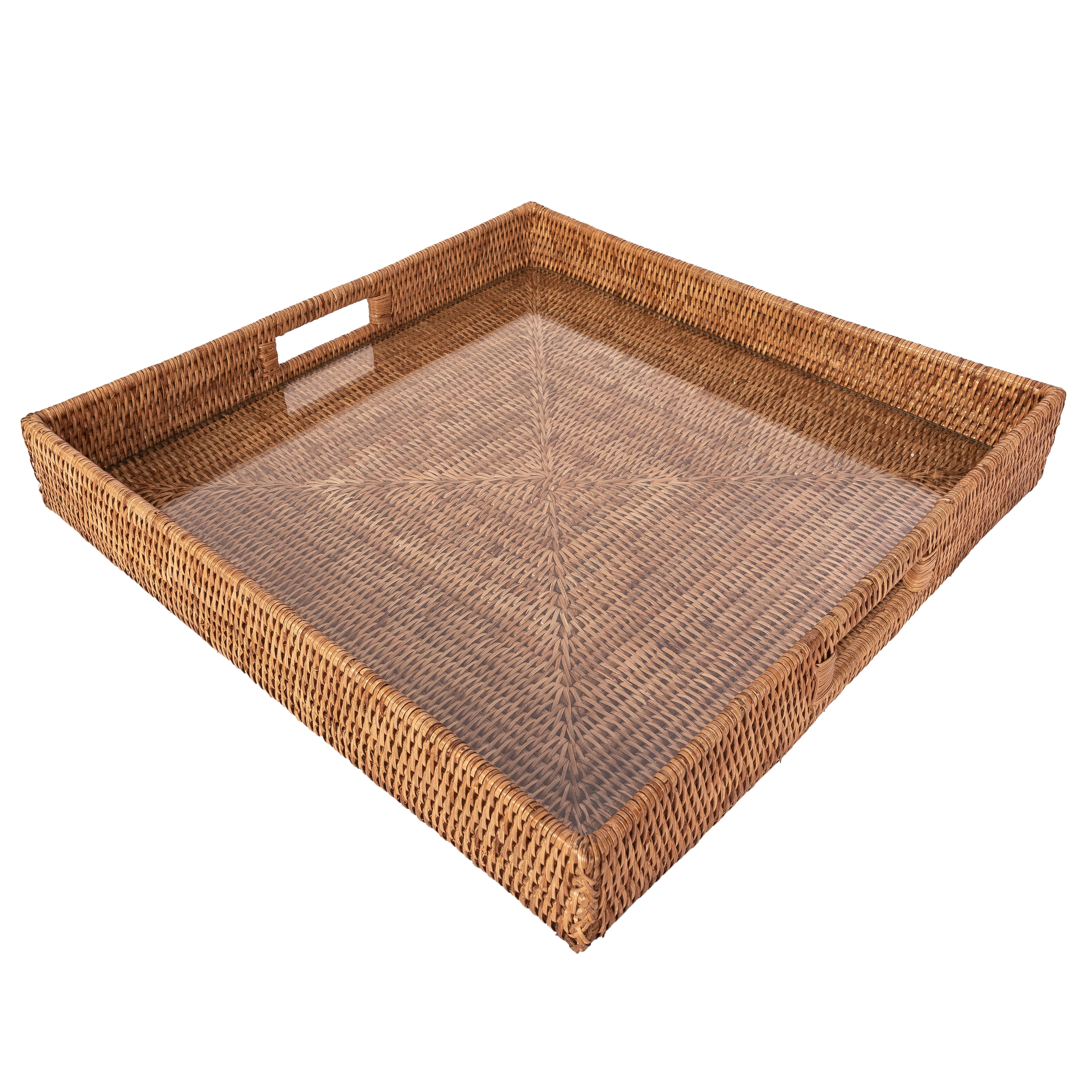 Artifacts Rattan™ Square Serving Ottoman Trays with Glass Insert ...