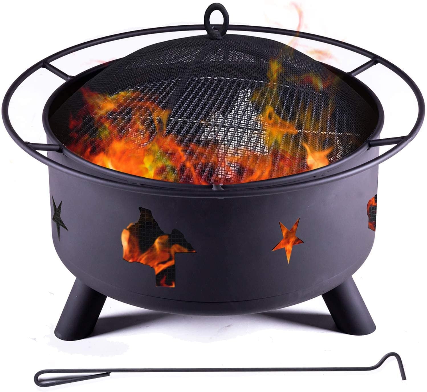 Outdoor Bonfire Burning Wood Grill - 30" Large Size Fire Pit with BBQ ...