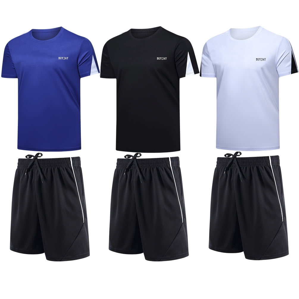 3Pack Men's Workout Set Gym Clothes Active Shorts Shirt Set for Running ...