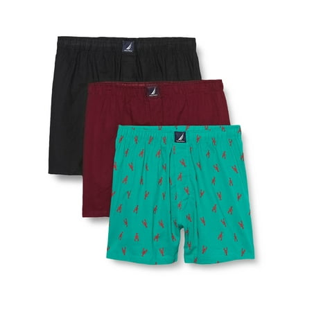 Nautica Men's Cotton Woven 3 Pack Boxer, Black/Tawny Port/Lobsters ...