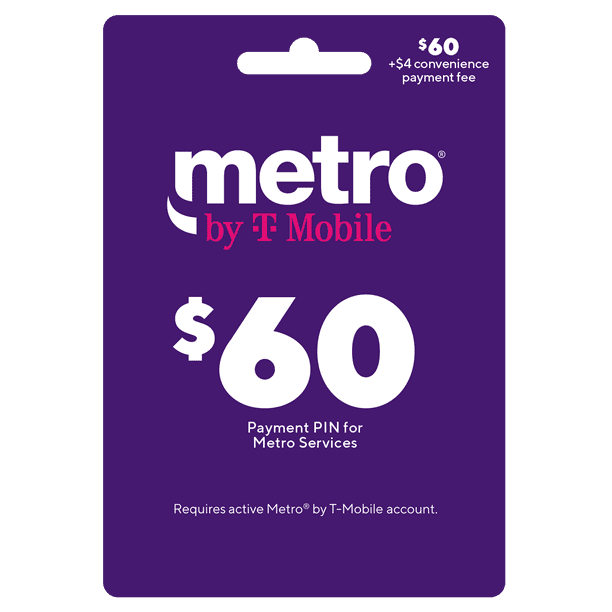 Metro by T-Mobile $60 Payment PIN w/ $4 Convenience Fee Direct Top Up ...