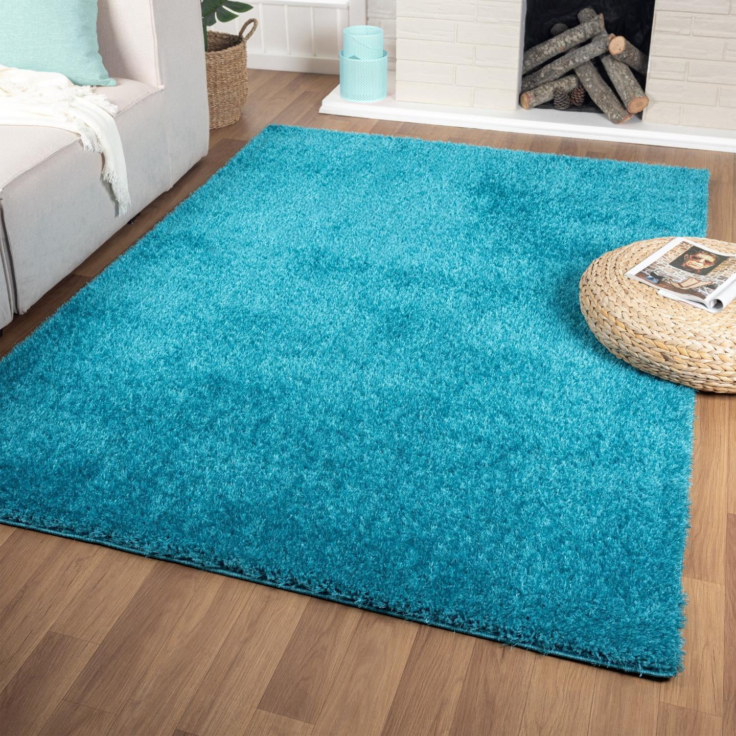 Luxe Weavers Plush Collection Thick Turquoise Fluffy Shag Area Rug 5x7 ...