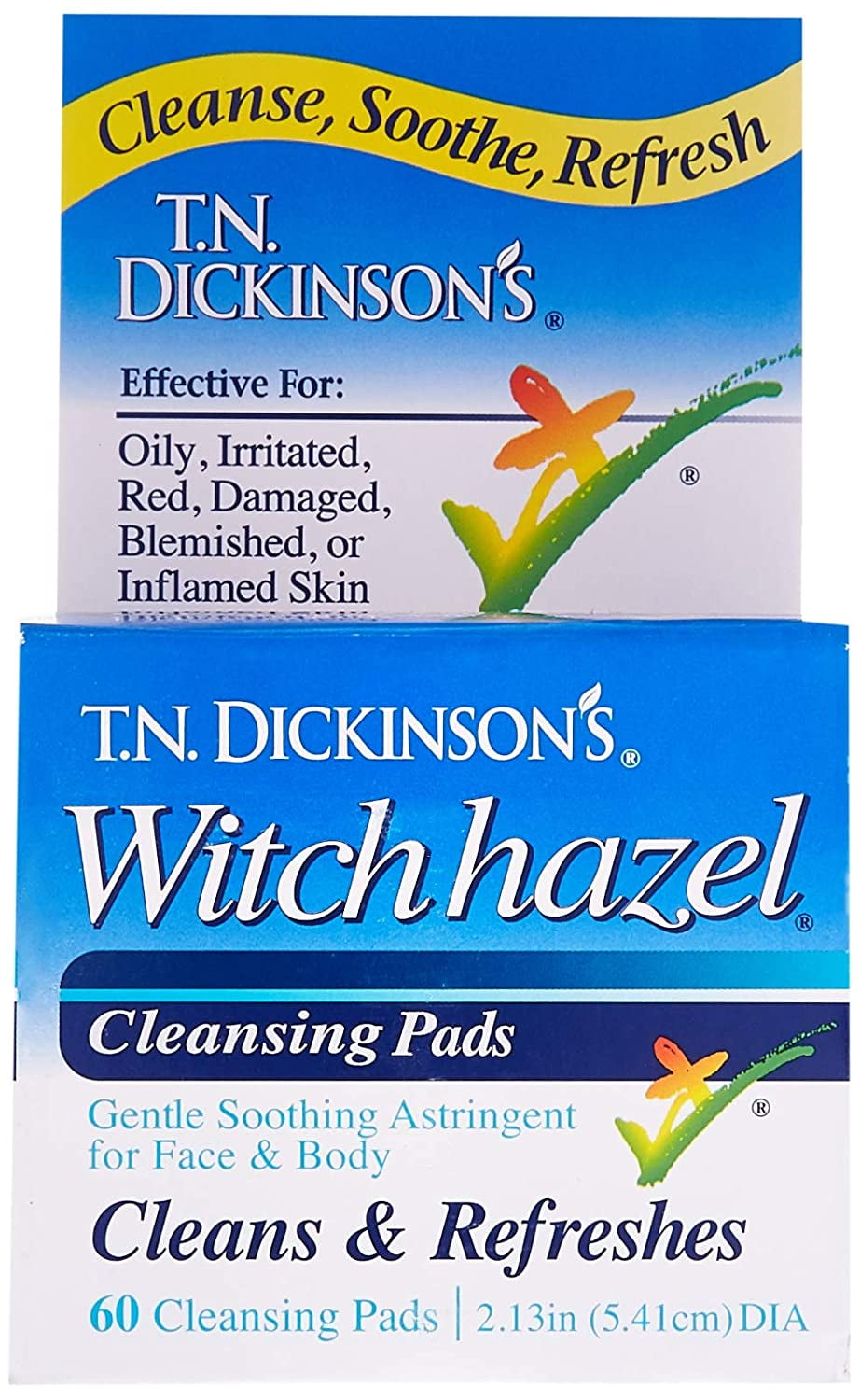 2 Pack T.N. Dickinson's Witch Hazel Cleansing Pads for Face and Body ...