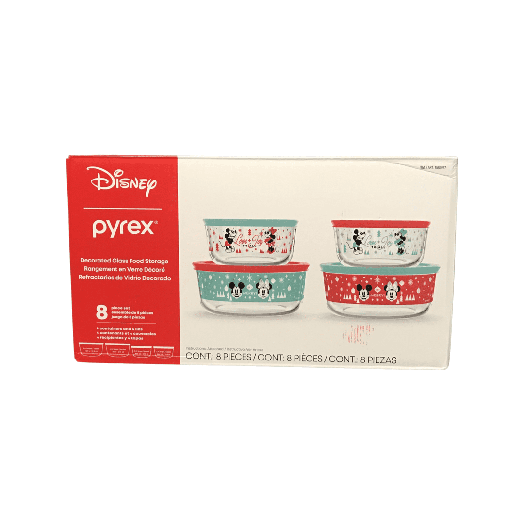Disney Christmas Pyrex 8 Pieces Glass Food Storage - Walmart.com