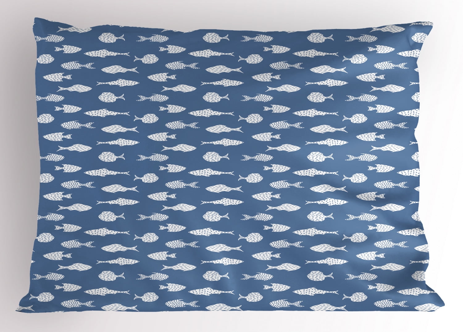 Fish Pillow Sham, White Fish Silhouettes with Dots and Dashes Print on ...