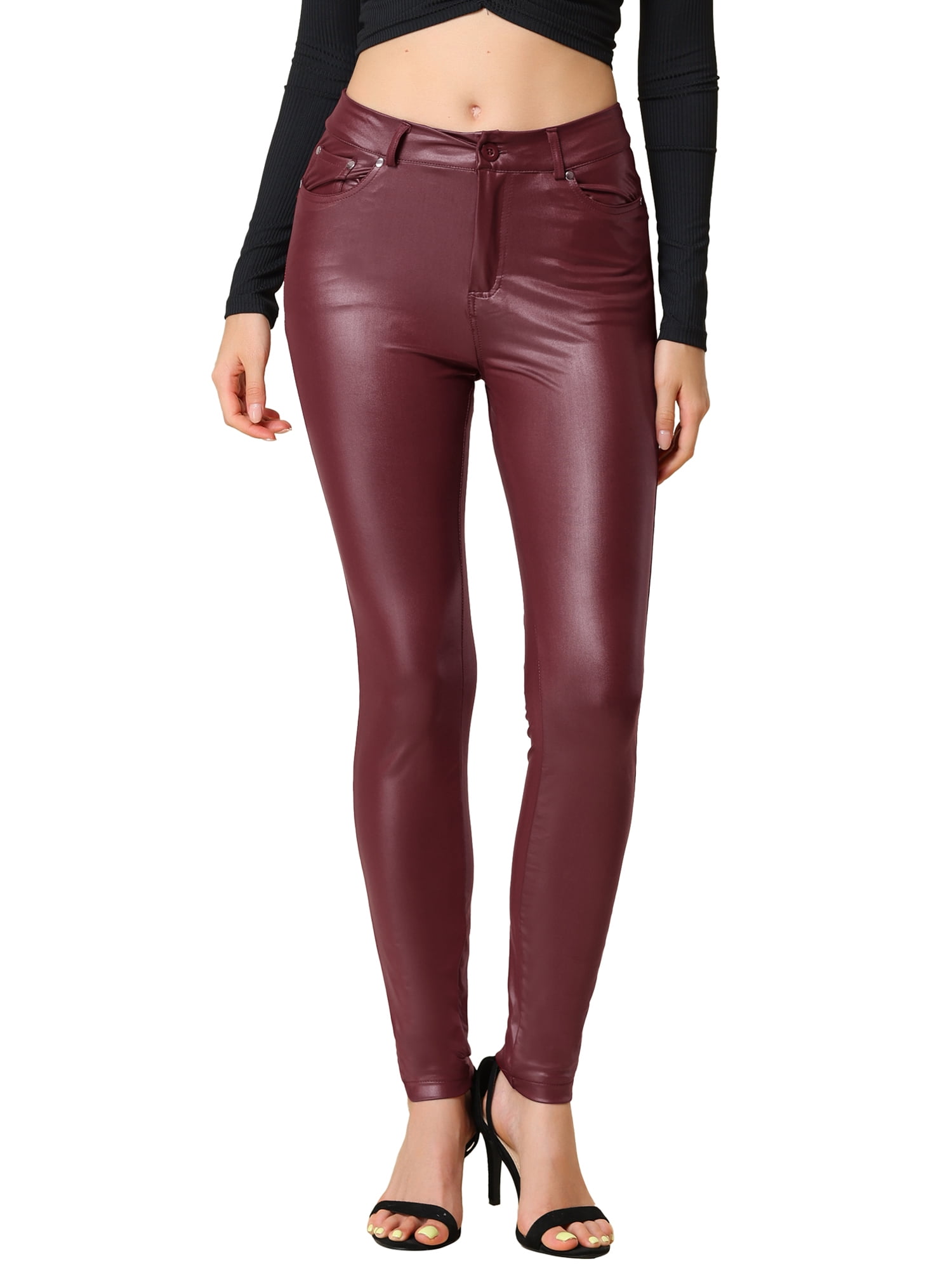 Allegra K Women's Faux Leather Skinny High Waist PU Pants - Walmart.com