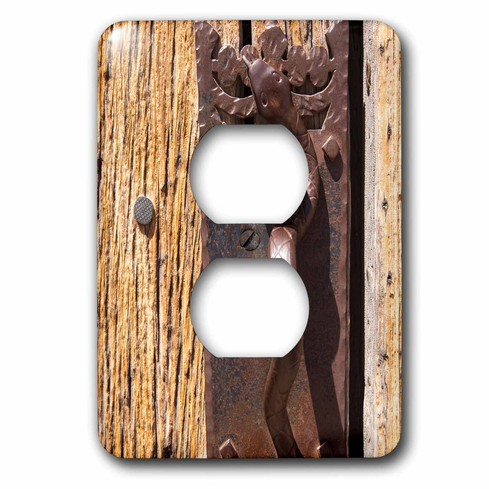 USA, Arizona, San Xavier del Bac Mission. Bronze snake handle on door ...