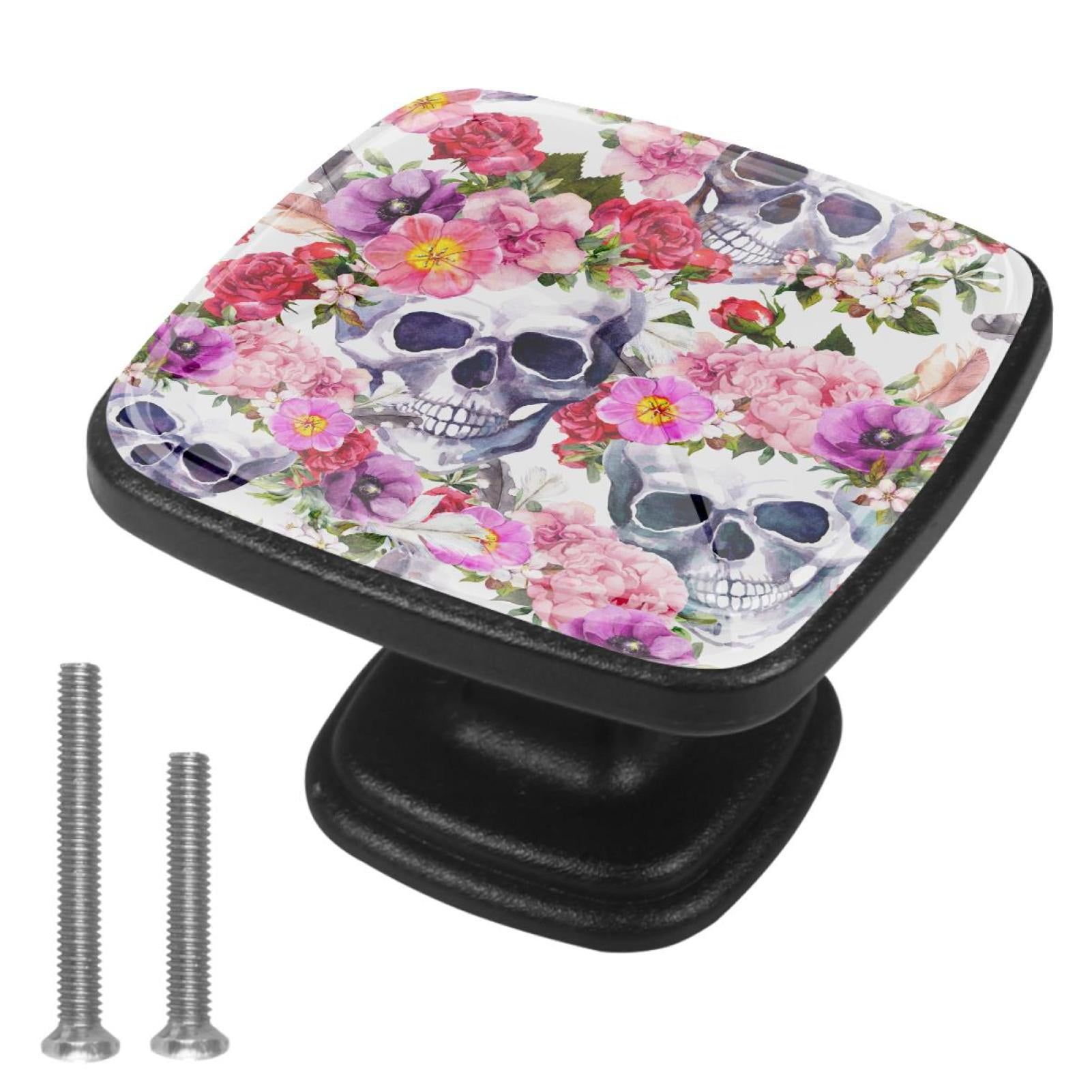 4 Pcs Cabinet Handle Drawer Pulls Skull Knobs with Screws Square ...