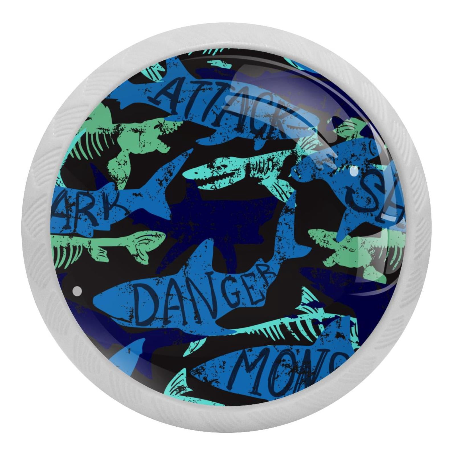 4PCS Round Grunge Sharks Cabinet Fluorescence Knob Glowing in the Dark ...