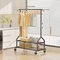 Heavy-Duty Rolling Clothing Rack with 2 Shelves, Height-Adjustable ...