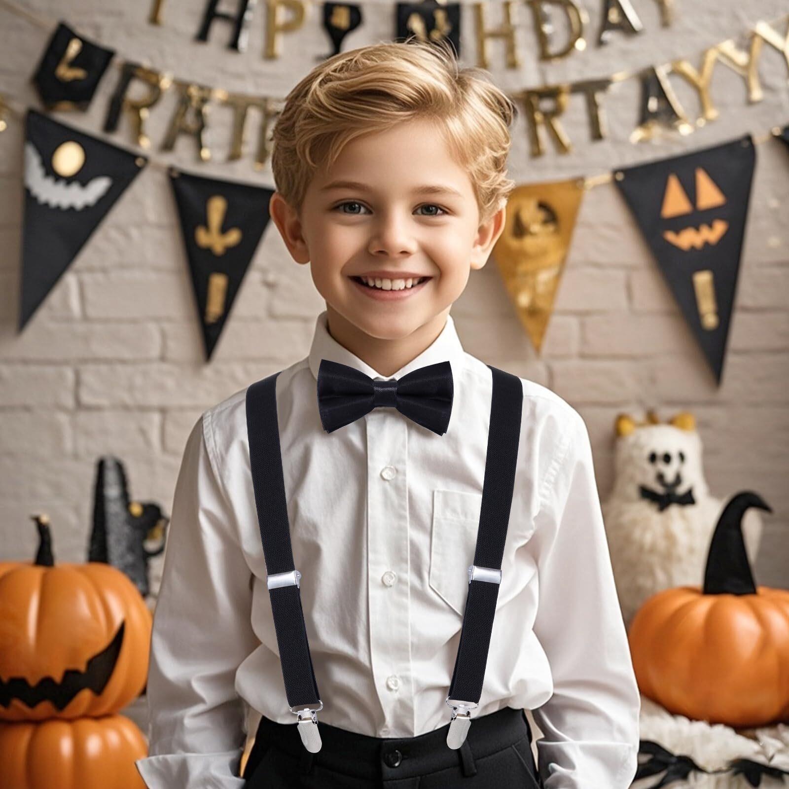 ZKSNART Kids Boys Suspenders Bowtie Sets Adjustable Suspenders and Pre ...