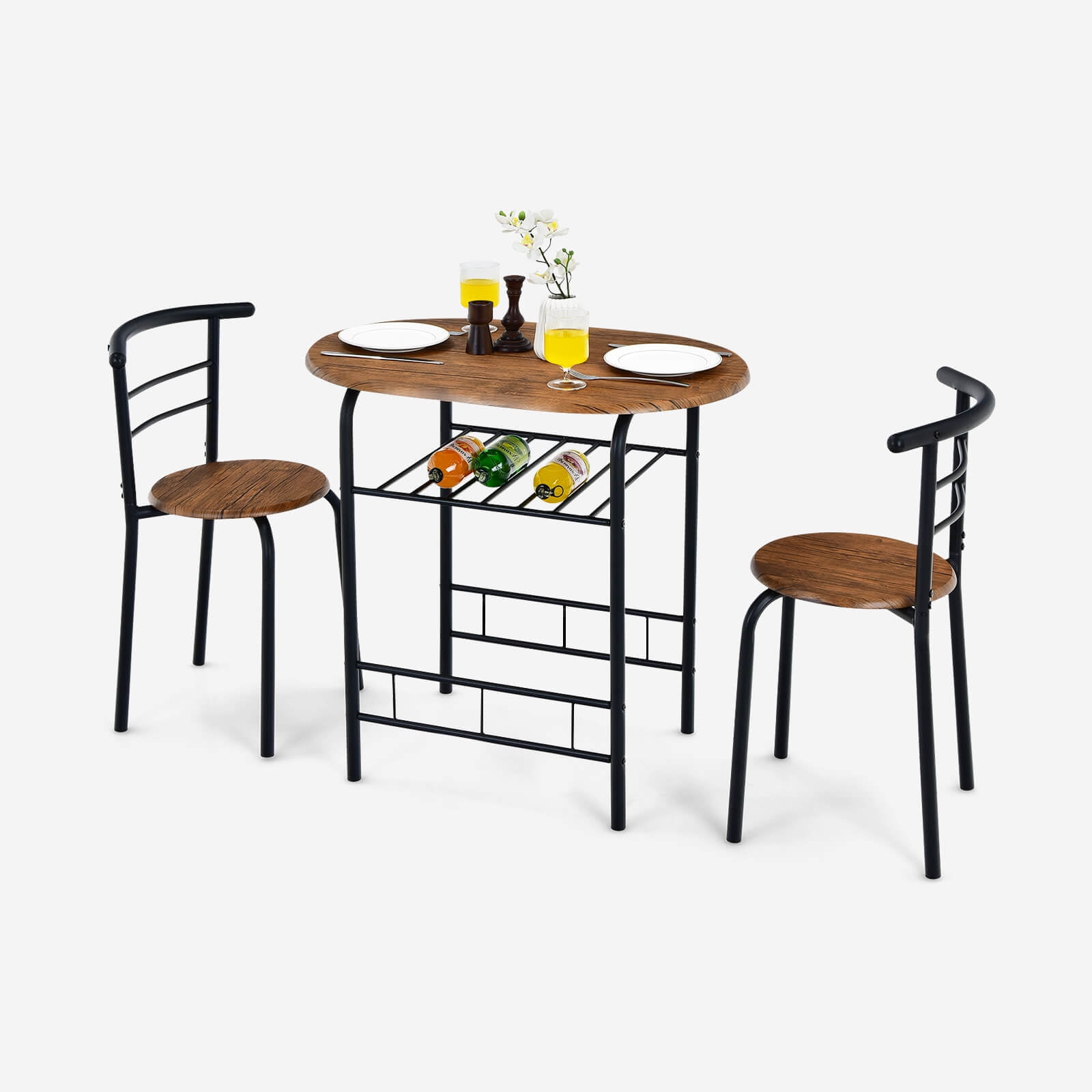 Coelon 3-Piece Wooden Round Table & Chairs Set, Dining Table Set with ...